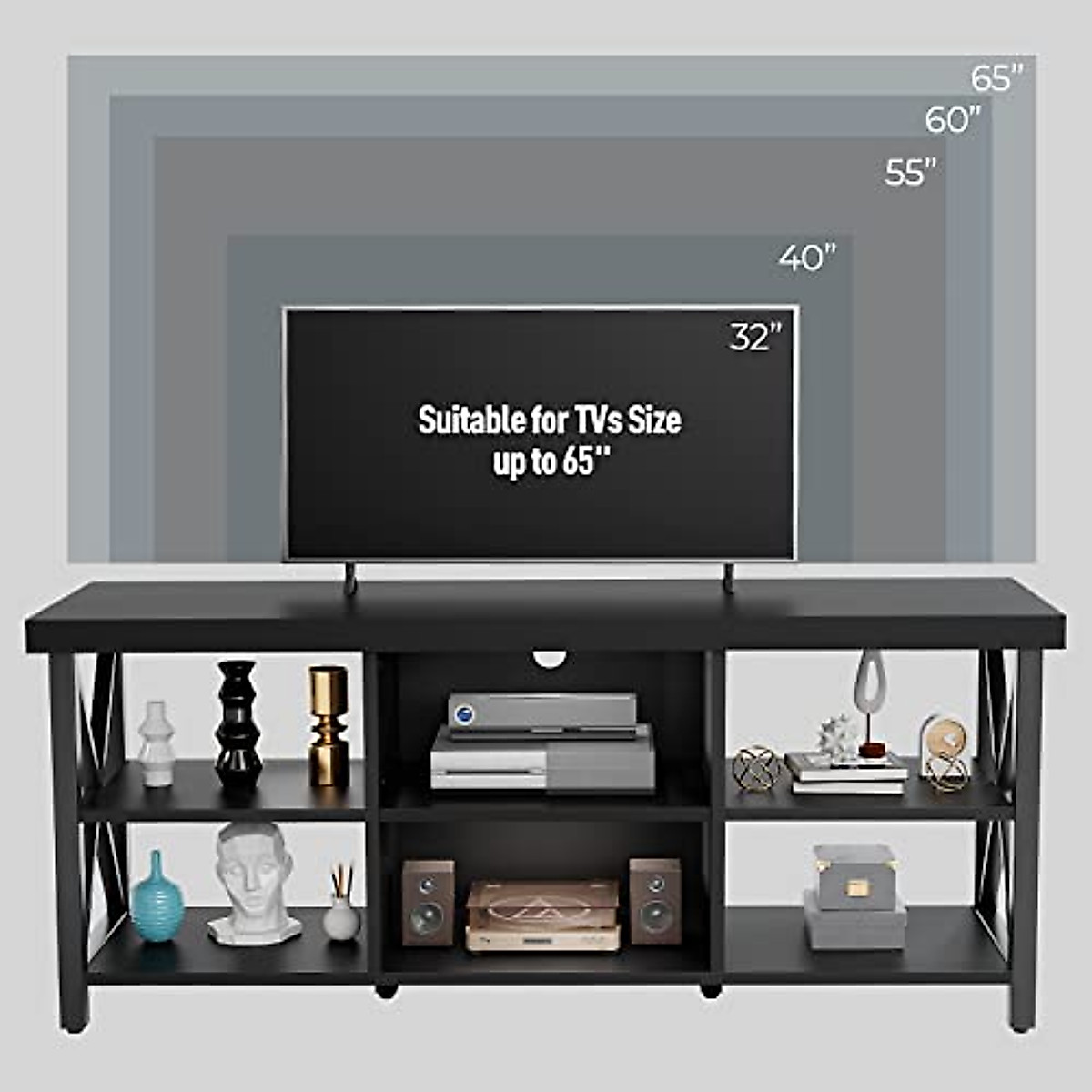 GreenForest TV Stand for TV up to 65 inches Entertainment Center with 6 Storage Cabinet for Living Room, 55 inch Television Stands Console Table, Black