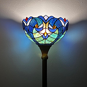 enjoy decor lamps Tiffany Torch Floor Lamp Blue Liaison Stained Glass LED Bulb Included for Living Room Dining Room Bedroom Office Hotel 66" H