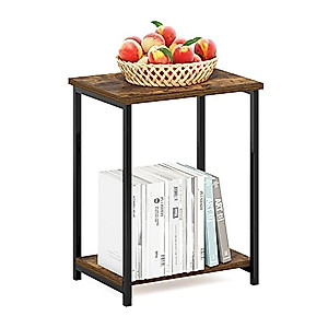 Furinno Simplistic Metal Frame End Table, 1-Pack, Amber Pine