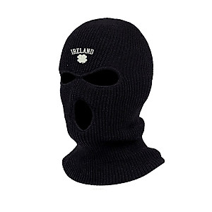 Ireland Ski Mask 4 Leaf Clover Embroidered Three Hole Mask St Patrick's Day Face Cover Shamrock Knitted Balaclava Warm Hat (Black)