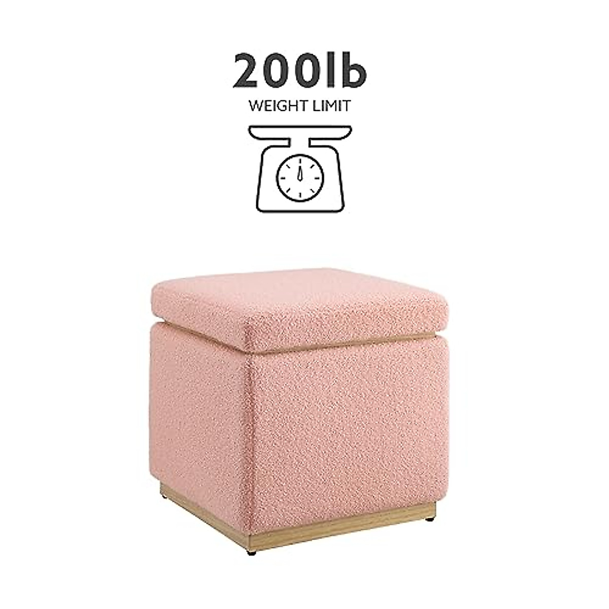 Linon Blush Sherpa Lexington Upholstered Square Storage Ottoman with Pine Wood Accent