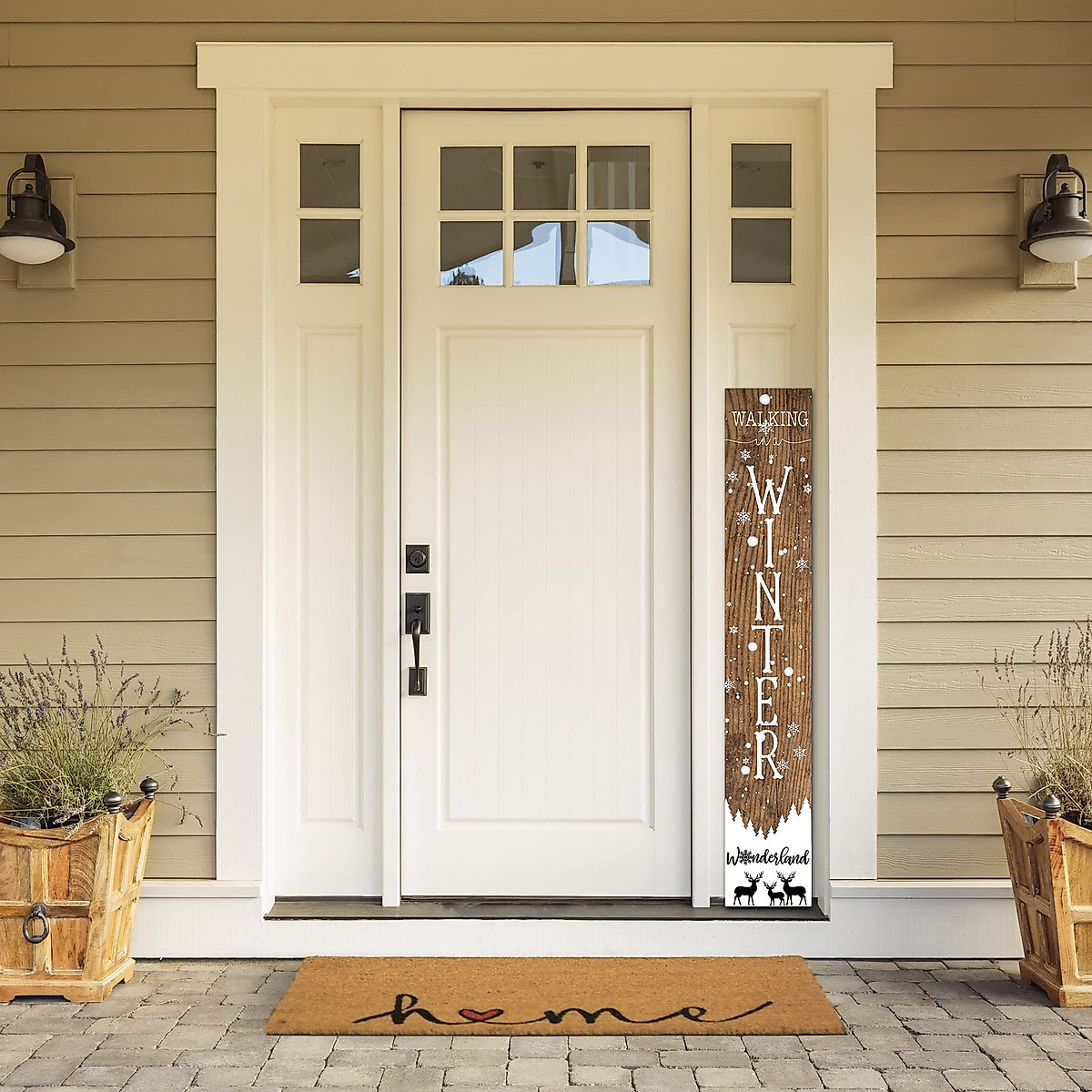 Isaric Winter Decor,Christmas Vertical Porch Sign,8*48Inch Tall Rustic Farmhouse Style Hanging,Walking In A Winter Wonderland Vertical Porch Sign,Front Door, Wall