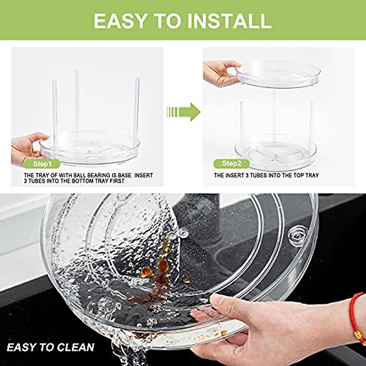 Landmore Lazy Susan Turntable Storage Organizer, Non-Skid 2 Tier Lazy Susan 9.25" Spice Rack, 360 Degree Rotating Acrylic Cabinet Organizer for Kitchen Cosmetic Pantry Bathroom