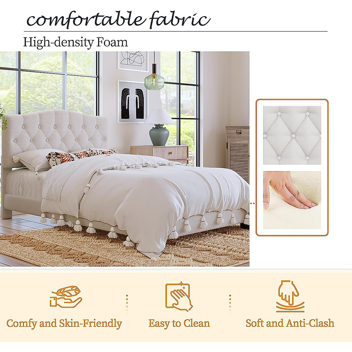 King Size Upholstered Platform Bed Frame with Saddle Curved Headboard and Diamond Tufted Details, Wooden Slats Support, No Box Spring Needed for Boys Girls Teens, Under Bed Storage (King)