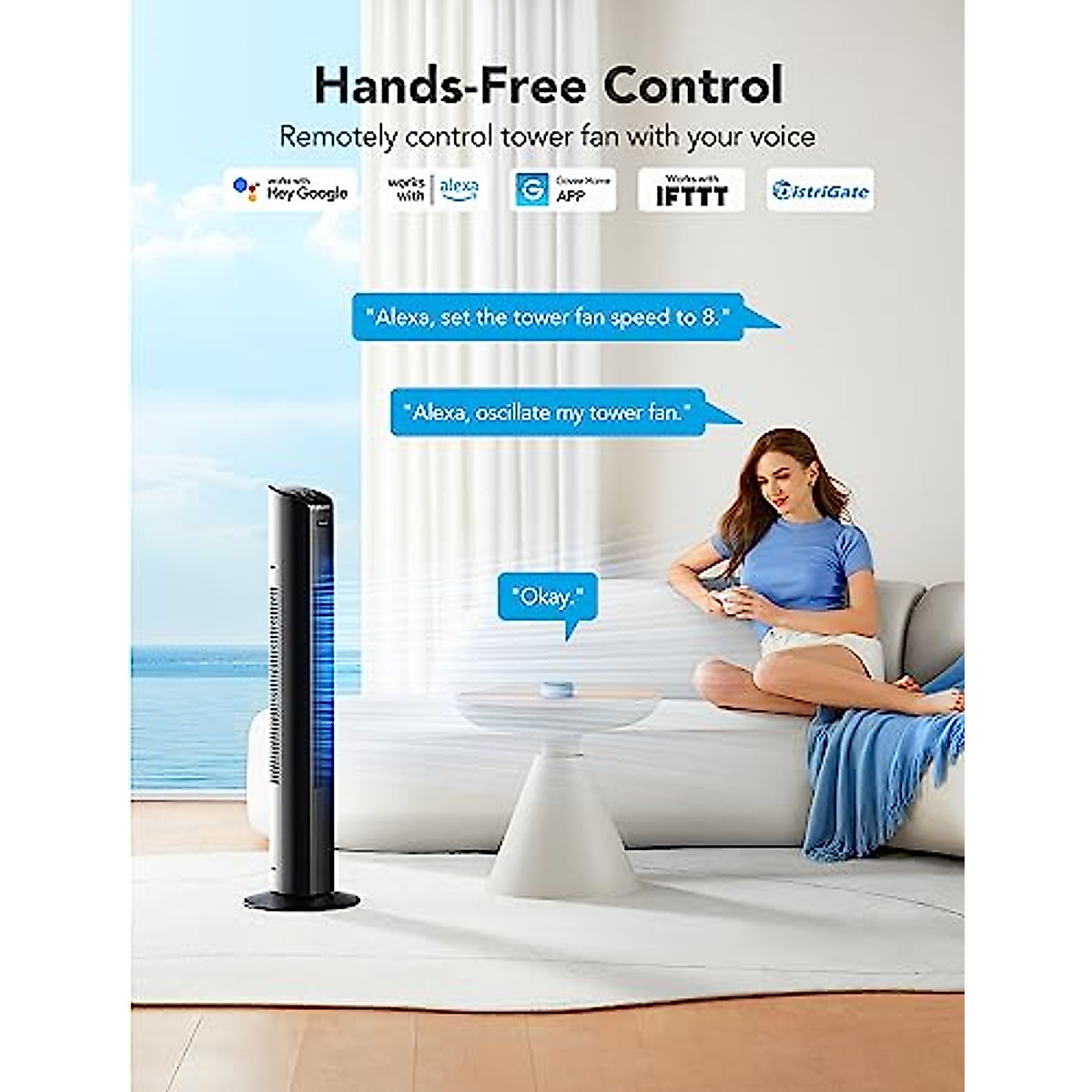 GoveeLife 36'' Smart Tower Fan for Bedroom Bundle with Hygrometer Thermometer H5104, Bluetooth Room Temperature Monitor with APP Alert and 2 Years Date Storage Export, Remote LCD Digital Display