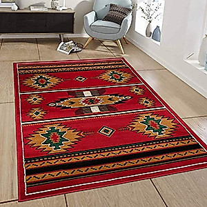 Champion Rugs Southwest Southwestern Native American Rustic Aztec Lodge Geometric Navajo Indian Red Area Rug (8 Feet X 10 Feet)