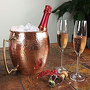 Pure Hammered Copper Ice Bucket with Tongs - 1.3 Gallon Champagne and Wine Bucket Cooler - 5 Quart Ice Buckets for Parties by Lifestyle Banquet