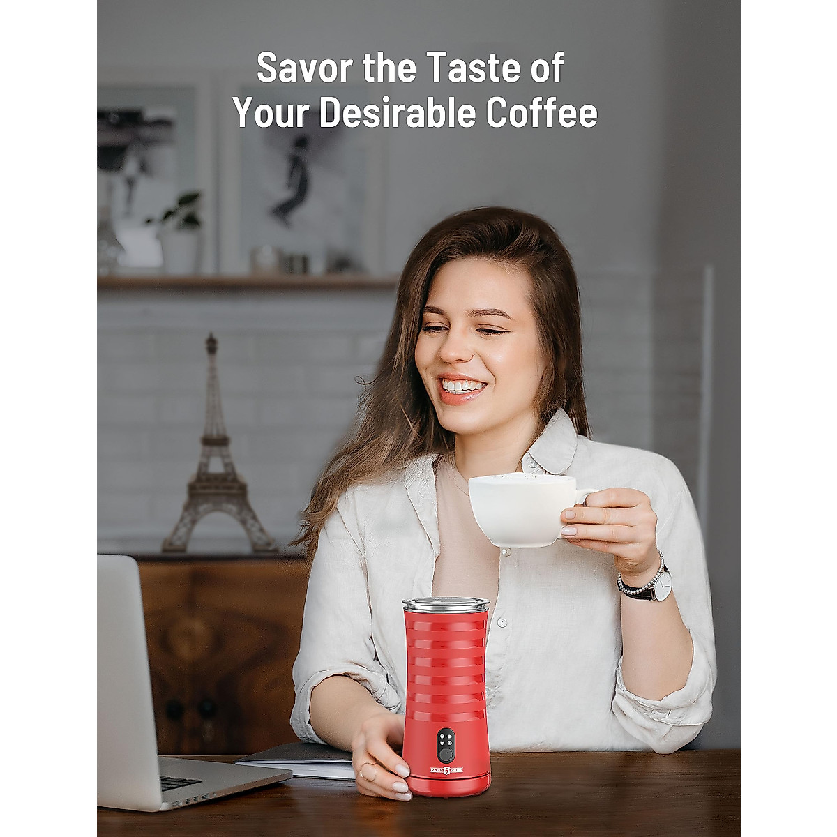 Paris Rhône Milk Frother, 4-in-1 Milk Steamer and Frother, Hot & Cold Foam Milk Warmer with Temperature Control, Auto Shut-Off Frother for Coffee, Latte, Cappuccino, Macchiato