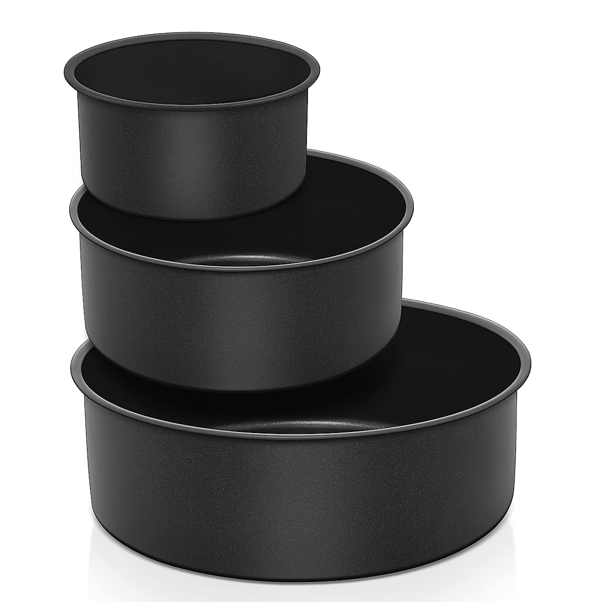 E-far Deep Cake Pan Set of 3 (4/6/8 Inch), Nonstick Stainless Steel Round Cake Pans Tins for Baking Layer Wedding Cakes, Stainless Steel Core & Nontoxic Coating, Deep & Straight Side