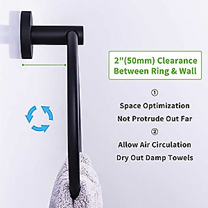 Bathroom Towel Ring Matte Black, Angle Simple Stainless Steel Bath Towel Holder, Wall Mounted Round Towel Hanger, 8-Inch