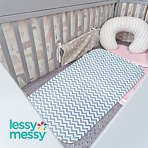 Portable Diaper Changing Mat - Extra Large Waterproof Baby Changing Pad | Machine Washable & Dryer Safe | Wipeable Surface for Easy Cleaning | Stylish Blue Chevron Design