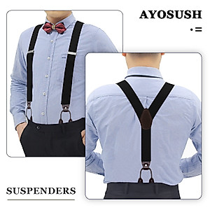 AYOSUSH Button Suspenders for Men Classic Tuxedo Braces Big and Tall Solid Color Black