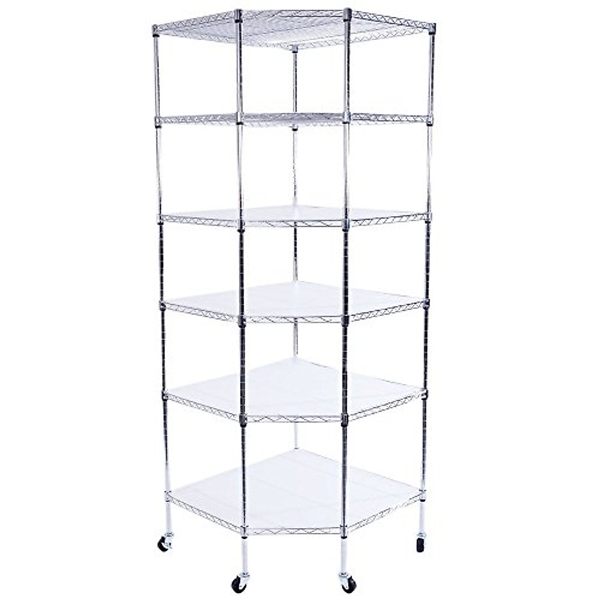 KCHEX 6-Tier NSF Corner Shelving/w Wheels, 28" D x 28" W x 72" H Heavy Duty Wire Steel Shelf Garage Storage Shelving Rack Chrome