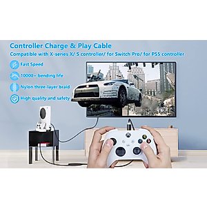 Akingdleo Replacement USB C Cable for Xbox Series S/X Console Controller Carbon Black/Robot White/Shock Blue/Elite Wireless Controller Series 2