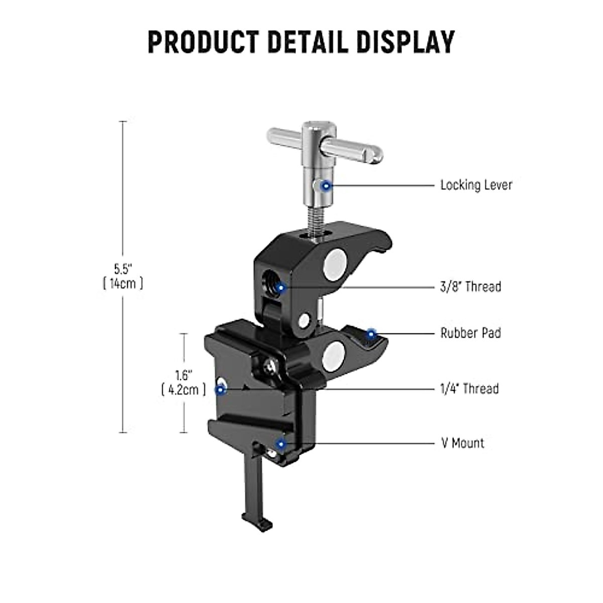 NEEWER Mini V Mount Battery Plate with Super Crab Clamp, V Lock Battery Clamp with QR Lock, Wider Open for Tripod Photography Light Stand C Stand Gimbal Shoulder Rig Compatible with SmallRig, PS003