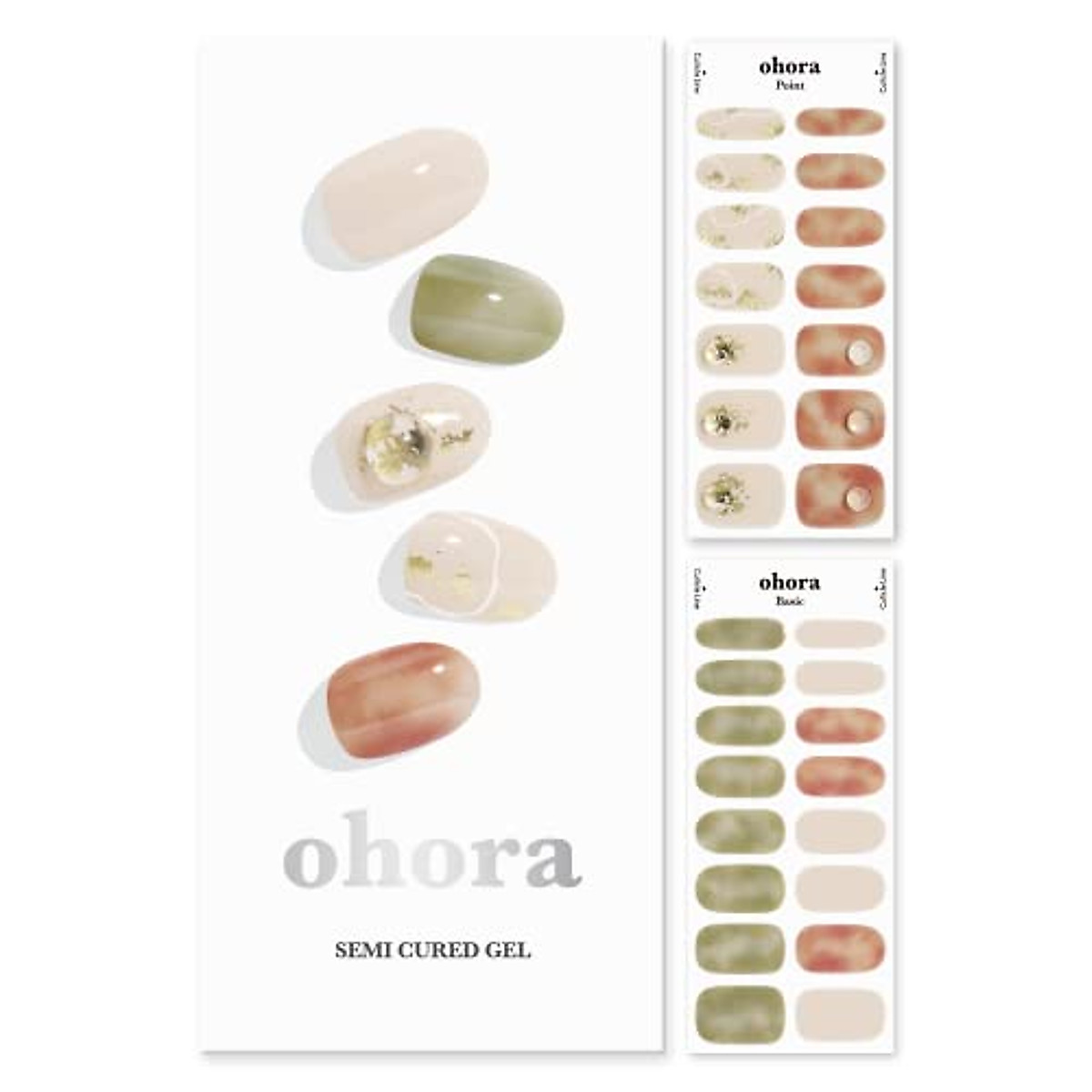ohora Semi Cured Gel Nail Strips (N Afternoon Garden) - Works with Any Nail Lamps, Salon-Quality, Long Lasting, Easy to Apply & Remove - Includes 2 Prep Pads, Nail File & Wooden Stick