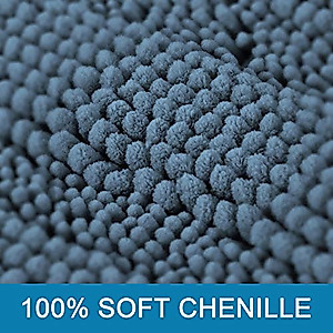 Bath Rugs for Bathroom Non Slip Bath Mats Extra Thick Chenille Striped Rug 20" x 32" Absorbent Non Skid Fluffy Soft Shaggy Washable Dry Fast Plush Mat for Indoor, Bath Room, Tub - Stone Blue