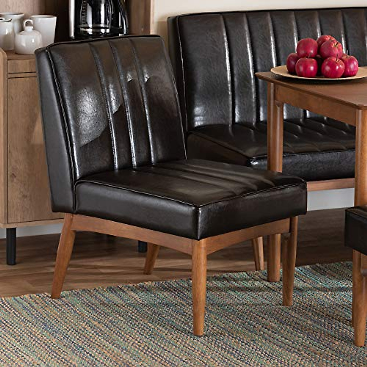 Baxton Studio Daymond Mid-Century Modern Dark Brown Faux Leather Upholstered and Walnut Brown Finished Wood Dining Chair