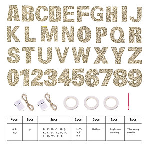 RUBFAC 72pcs DIY Happy Birthday Letters Banner Kit, Glitter Customizable Banner Kit Including 67 Letters and Numbers 3 Rope and 2 Lights, Personalized Banner Wall Decor for Birthday Party