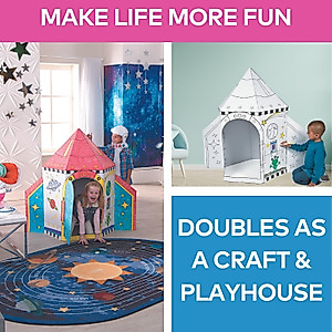Fun Express Rocket Cardboard House for Kids - 5-Foot Tall Rocket Cardboard Playhouse for Kids, Hours of Creative Fun, Fuel Your Child's Imagination - A Safe Space for Kids to Dream, Play, and Imagine