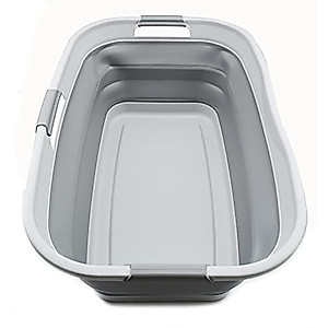 SAMMART 44L Collapsible Plastic Laundry Basket - Foldable Pop Up Storage Container / Organizer - Portable Washing Tub - Space Saving Hamper / Basket, Water Capacity: 35L (1, Grey), Size: 25.4 x 17.3 x 10.2 inches