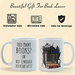 Library Bookshelf Coffee Mug Gifts for Book Lovers, Readers, Bookish, Birthday, Mothersday, Fathersday, Christmas Library Mug for Cat and Book Lover 3D White Coffee Mug 11Oz With Keychain