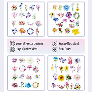 Mr. Pen- Floral Stickers Laptop, 74 pcs, Stickers for Water Bottles, Flower Stickers, Cute Stickers, Stickers for Teens, Stickers Aesthetic, Laptop Stickers, Waterproof Stickers