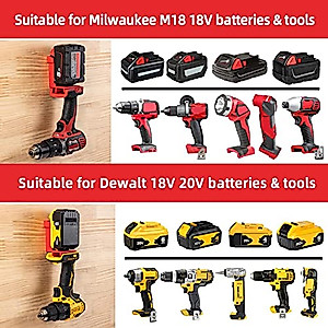 5 Pack Tool Mount for Milwaukee 18V Drill; Battery Holder for Milwaukee M18 Battery MOUNT/Hanger/Dock Holder Fit for 48-11-1820 48-11-1850 48-11-1860 Battery, also for Dewalt 18V Battery and 20V Tool
