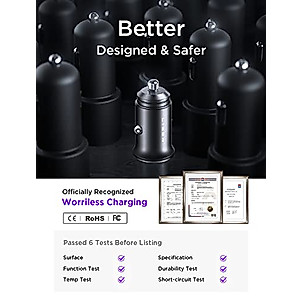 48W USB C Car Charger All Metal Fast USB Car Charger Adapter with 60W 3.3ft Nylon Braided Type C Cable LISEN Compact Cigarette Lighter USB Charger PD&QC3.0 Dual Port for Samsung S22/Pixel/Android/iPad