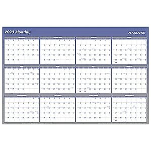 AT-A-GLANCE 2023 Wall Calendar, Dry Erase Monthly Wall Planner, 12 Month, 48" x 32", Jumbo, Vertical/Horizontal, Reversible, Blue (A1152)