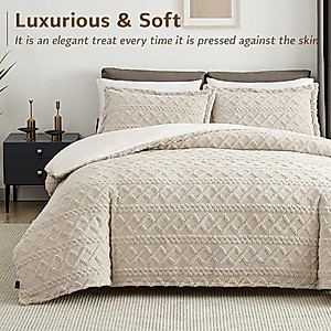 Topcee Beige Duvet Cover King Size-Tufted King Duvet Cover Set-Extremely Fluffy Soft Plush, 3 Pieces with Zipper Closure (1 Bedding Duvet Cover 104x90 inches and 2 Pillow Shams)