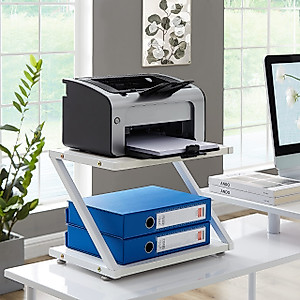 infini Printer Stand Multi-Purpose Desktop Organizer Printer Storage Rack and Shelf 2-Layer Desktop Storage Shelf Desktop Printer Stand with Paper Storage Very Suitable for Home or Office (White)