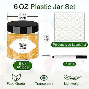 PeacePeo Plastic Jars with Lids, 48Pcs 6OZ Slime Containers with Screw On Lids Clear Round Plastic Storage Jars Refillable Container Jars Plastic for Travel Storage Home Kitchen Food