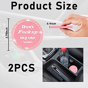 Kewucn 2 Pack Bling Car Cup Holder Coasters, 2.79 inch Anti-Slip Soft Rubber Crystal Rhinestone Auto Cup Insert Pad, Universal Vehicle Interior Decor Accessories for Car SUV Truck (Pink)