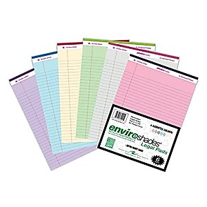 Roaring Spring Enviroshades Recycled Legal Pads, 6 Pack, 8.5" x 11.75" 50 Sheets, Assorted Colors