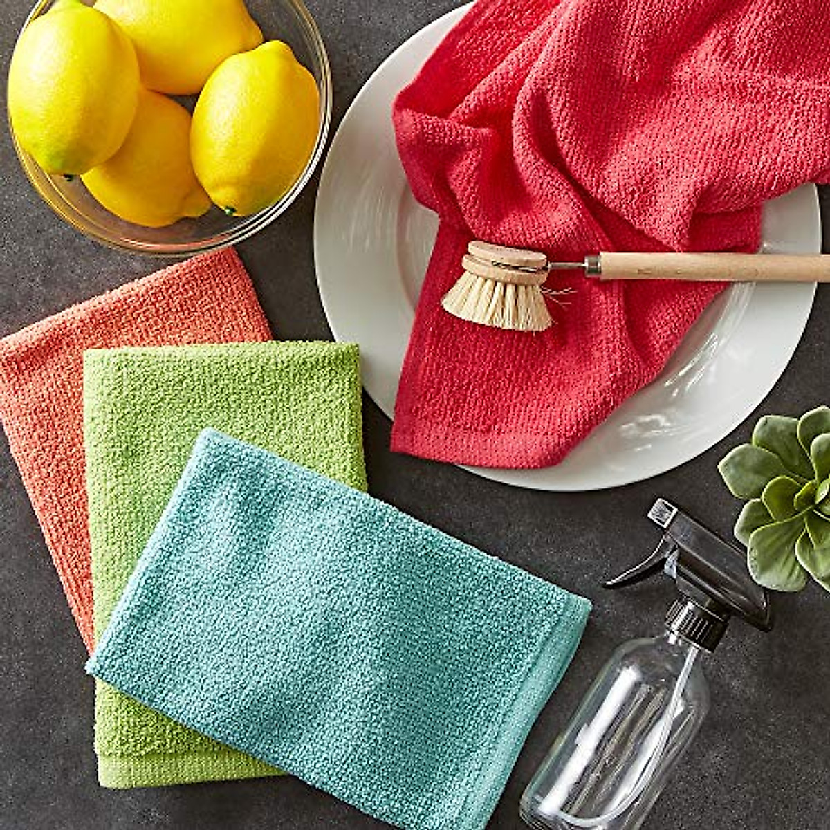 DII Basic Barmop Collection Multi-Purpose Cleaning, Dishtowel Set, Bright, 4 Piece