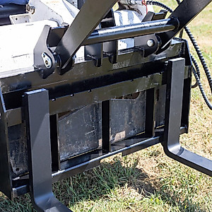 Titan Attachments Hydraulic Skid Steer Pallet Fork Grapple Attachment V2 with 60in Fork Blades, 1/2in Thick Steel Frame, Quick Tach Mounting System