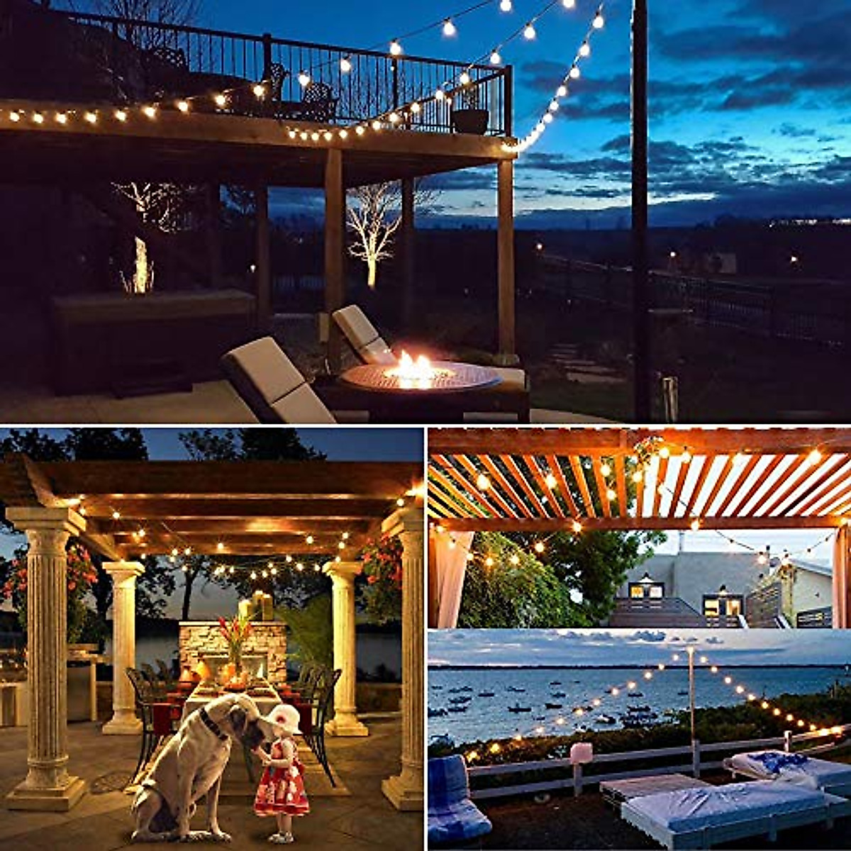 GUDDL Outdoor String Lights 50ft Patio Lights with 55 G40 Bulbs (5 Spare), Connectable Globe String Lights for Party Tents Patio Gazebo Porch Deck Bistro Backyard Balcony Pergola Decor, Black Wire