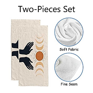 Kuizee Microfiber Hand Towel Face Towels Set of 2 Bohemian Aesthetic Hands Moon Phases Pink Quick-Dry Highly Absorbent Ultra Soft Bathroom Kitchen 30X15 Inch