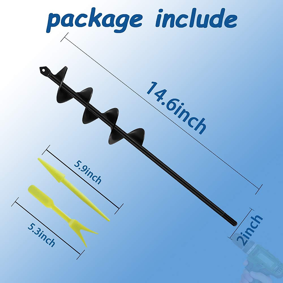 Auger Drill Bit for Planting 1.8x14.6inch Garden Auger Spiral Drill Bit Bulb Planter Auger Post Hole Digger Garden Spiral Hole Drill Planter Soil Auger Planting Auger for Hex Driver Drill Solid Shaft