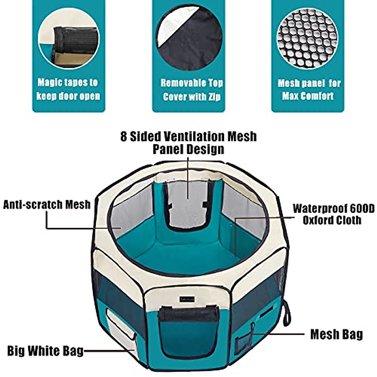 Autokcan Portable Pet Playpen, Dog Playpen Waterproof Foldable Indoor/Outdoor Travel Use Dog Kennel Pet Tent Pet Exercise Pen 4 Sizes for Dog/Cat/Puppy/Rabbit/Hamster