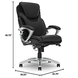 Serta AIR Health and Wellness Executive Office Chair, High Back Big and Tall Ergonomic for Lumber Support Task Swivel, Bonded Leather, Black
