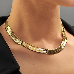 LIFETIME JEWELRY 9mm Flexible Herringbone Chain Necklace 24k Real Gold Plated (18 inches, Gold)