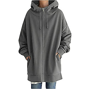 fesfesfes Women Zip Up Hoodie Casual Long Hoodies for Women Tunic Sweatshirts Jackets Winter Coat with Pockets Plus Size