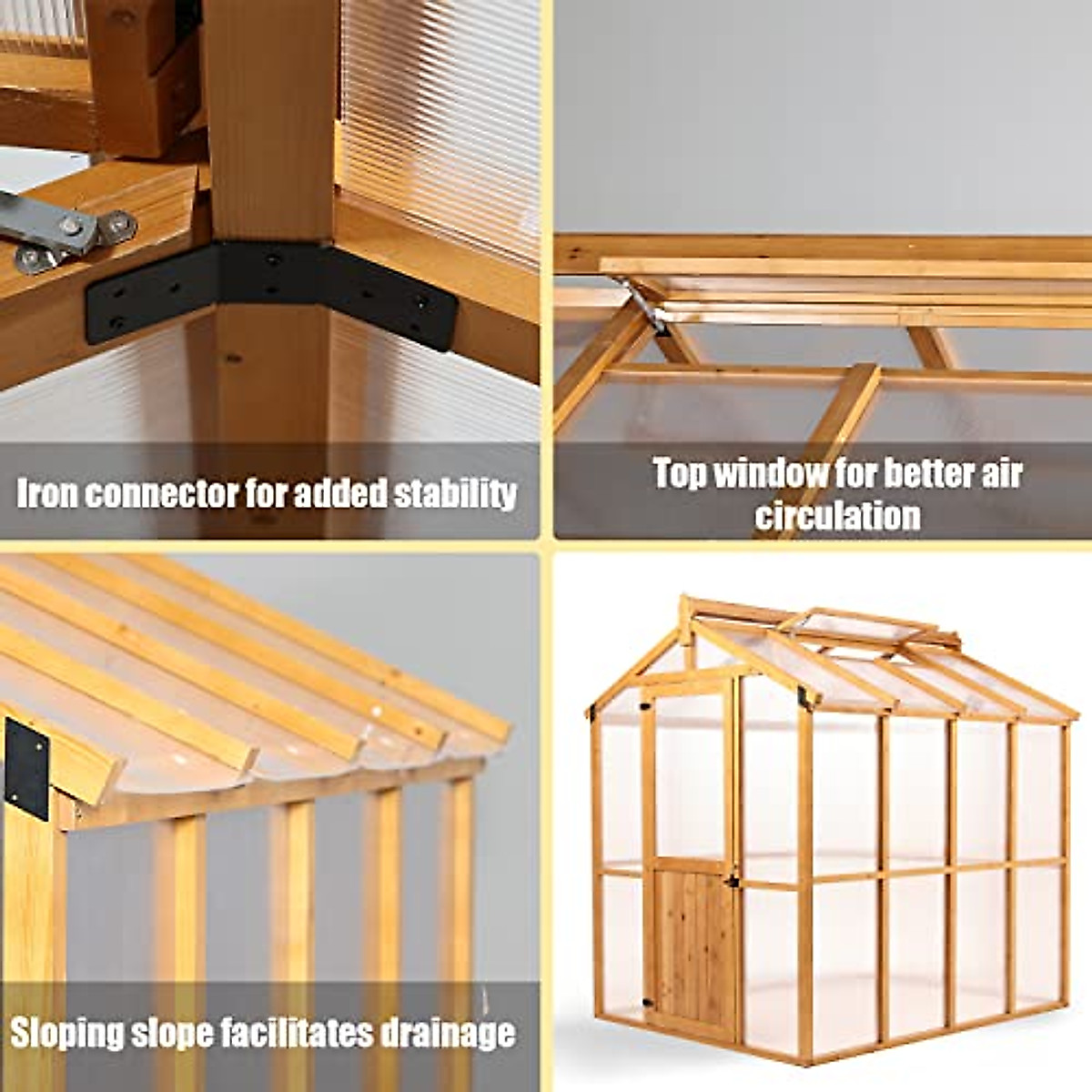 Aoodor 81” (L) x 93”(W) x 98”(H) Outdoor Walk-in Greenhouse, Plant Gardening Polycarbonate Green House with Roof Vent and Fir Frame for Backyard Garden