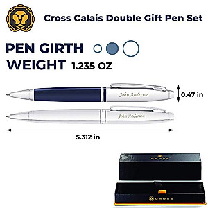 Dayspring Pens Engraved Cross Pen Set | Personalized Cross Calais Gift Double Gift Pen Set 1 Lustrous Chrome and 1 Blue Lacquer and Chrome Pen. Custom Engraved