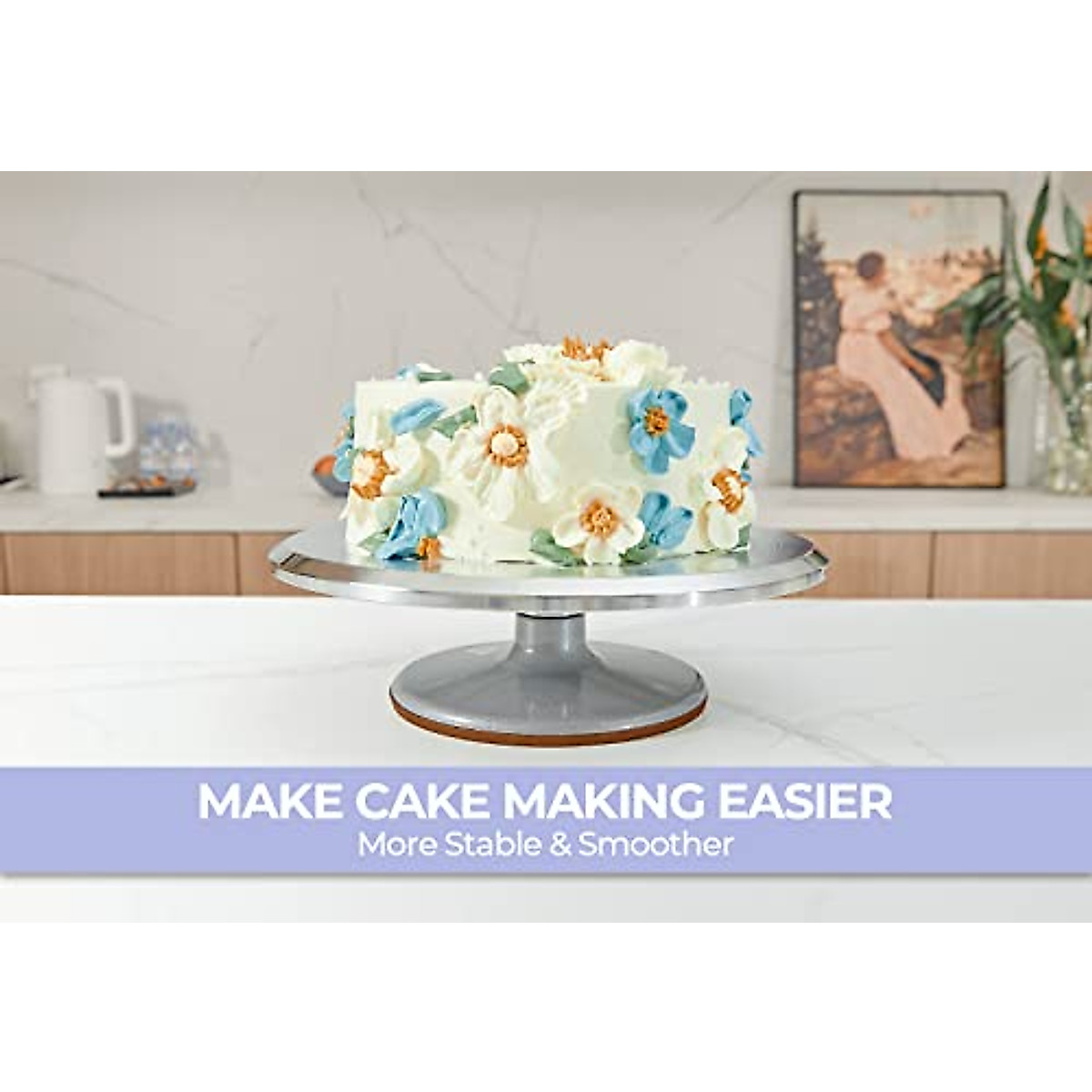 Cake Turntable, Ohuhu Aluminium 12'' Cake Decorating Kit Supplies Rotating Cake Stand Revolving Spinner Table Baking Kits with 2 Icing Spatula 3 Comb Icing Smoother Professional Lazy Susan Decor Gift