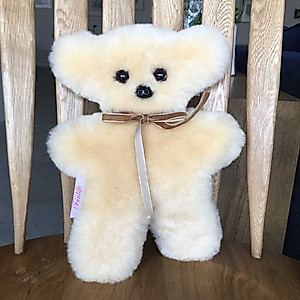 funlife 100% Australian Soft Lambskin Flat Teddy Bear for Baby Birthday Gift,Natural Snuggle Bear for Infant,Cream