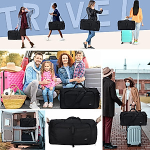 Fmeida 65L Duffle Bag with Shoes Compartment, Foldable Travel Duffel Bags for Men Women, Large Packable Travel Bag Water-Repellent & Tear-Resistant (Black)