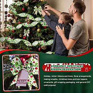 Hanaive 20 Yards Christmas Polka Dot Ribbon Xmas Wired Ribbon Christmas Tree Ribbons Decoration Green Red Polka Dot Printed Christmas Ribbons DIY Decorative for Wreaths Gifts Wrapping (1.5 Inch)